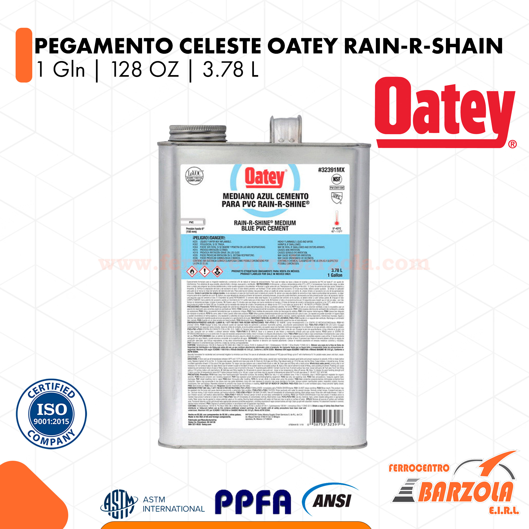 Pegamento Celeste Para PVC Rain-R-Shine 1 Gln | 128 oz | 3.78 L - OATEY ...