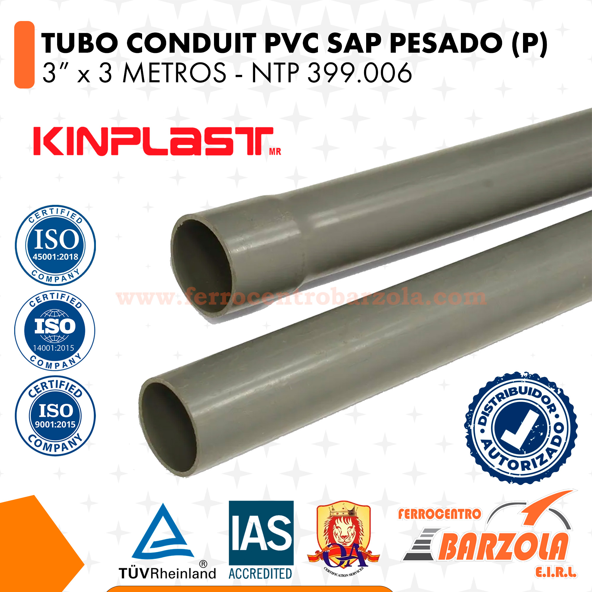 Tubo Conduit PVC SAP Pesado (P) 3" x 3 m - KINPLAST - Ferreteria