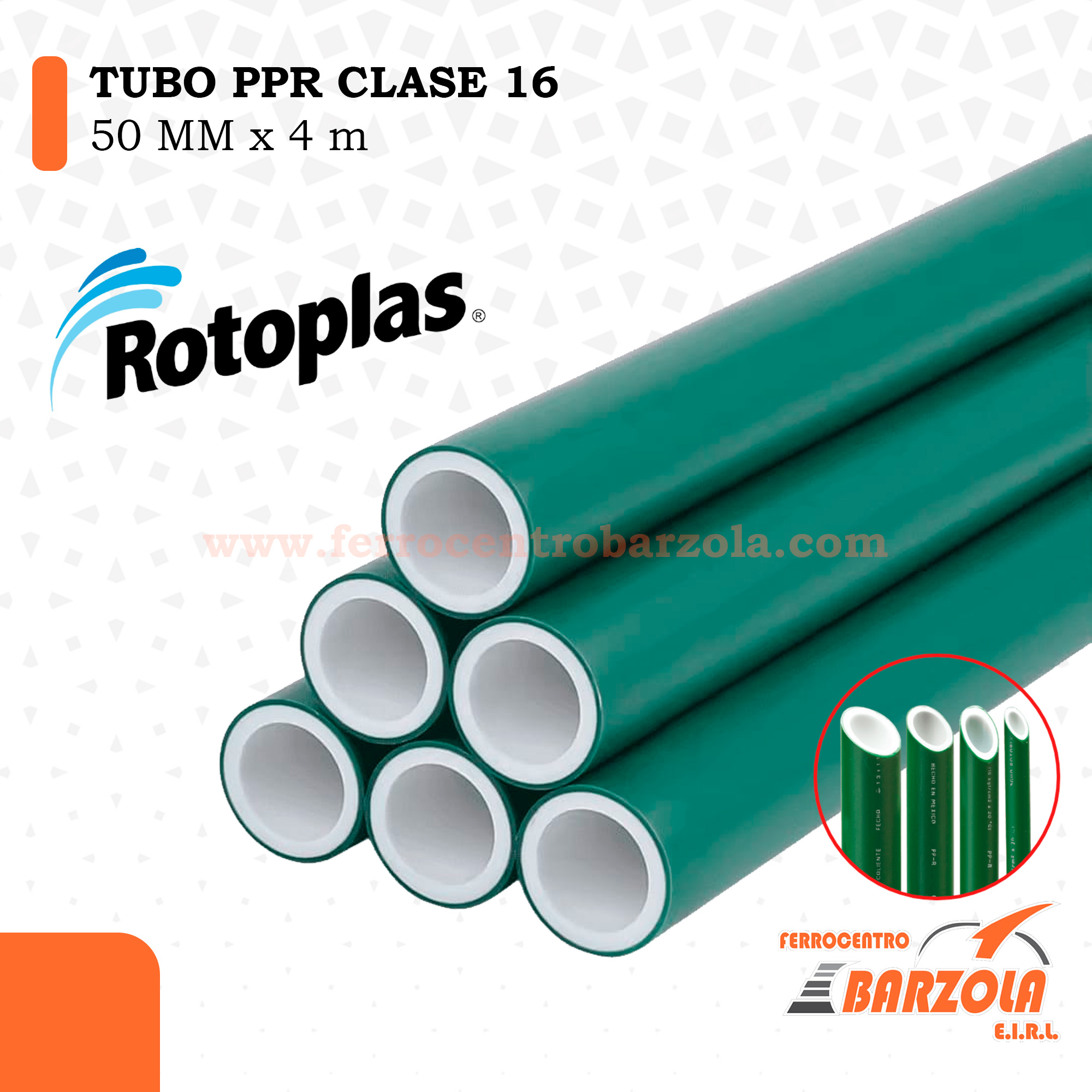 Tubo PPR 50 mm x 4m Clase 16 - ROTOPLAS - Ferreteria