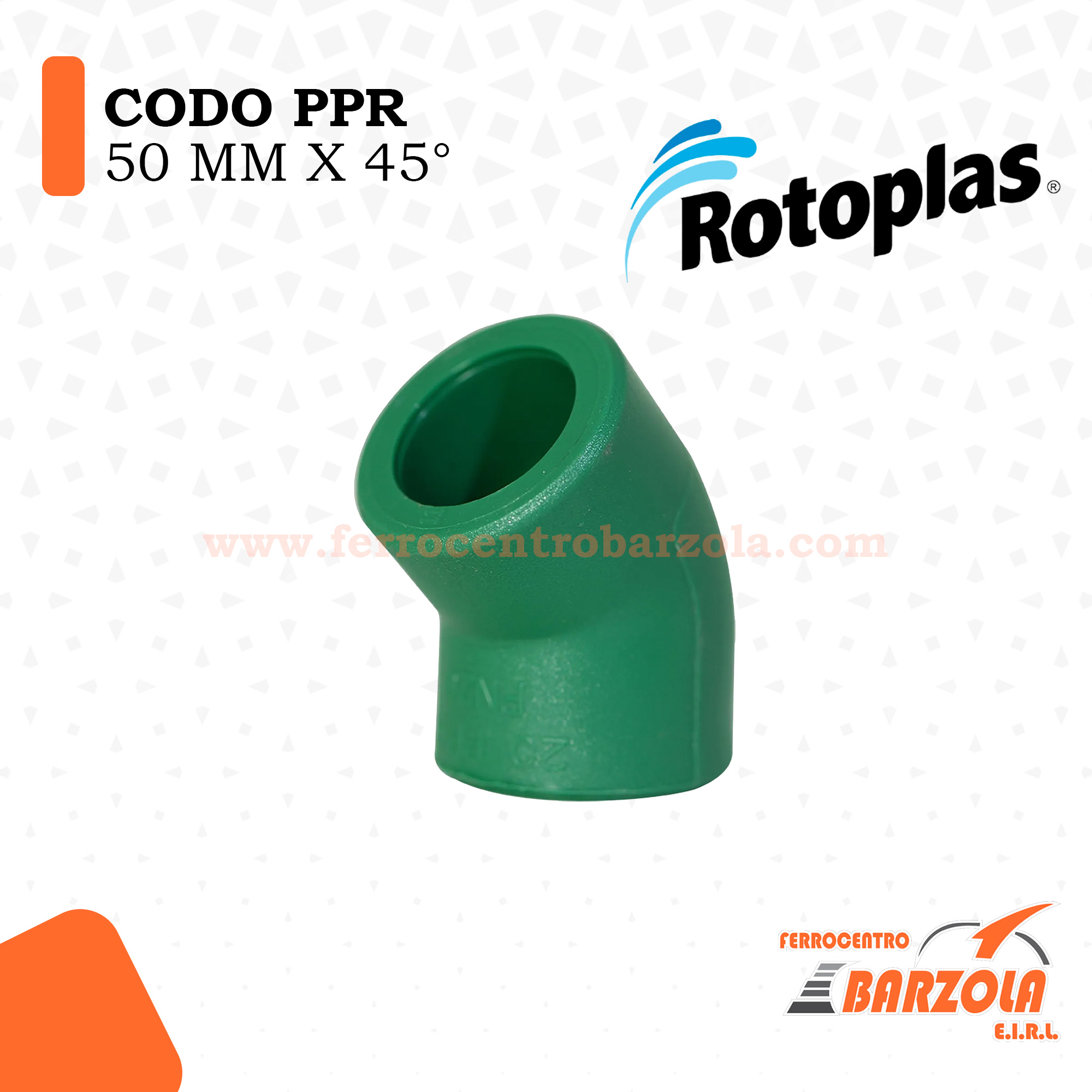 Codo PPR 50 mm x 45° - ROTOPLAS - Ferreteria