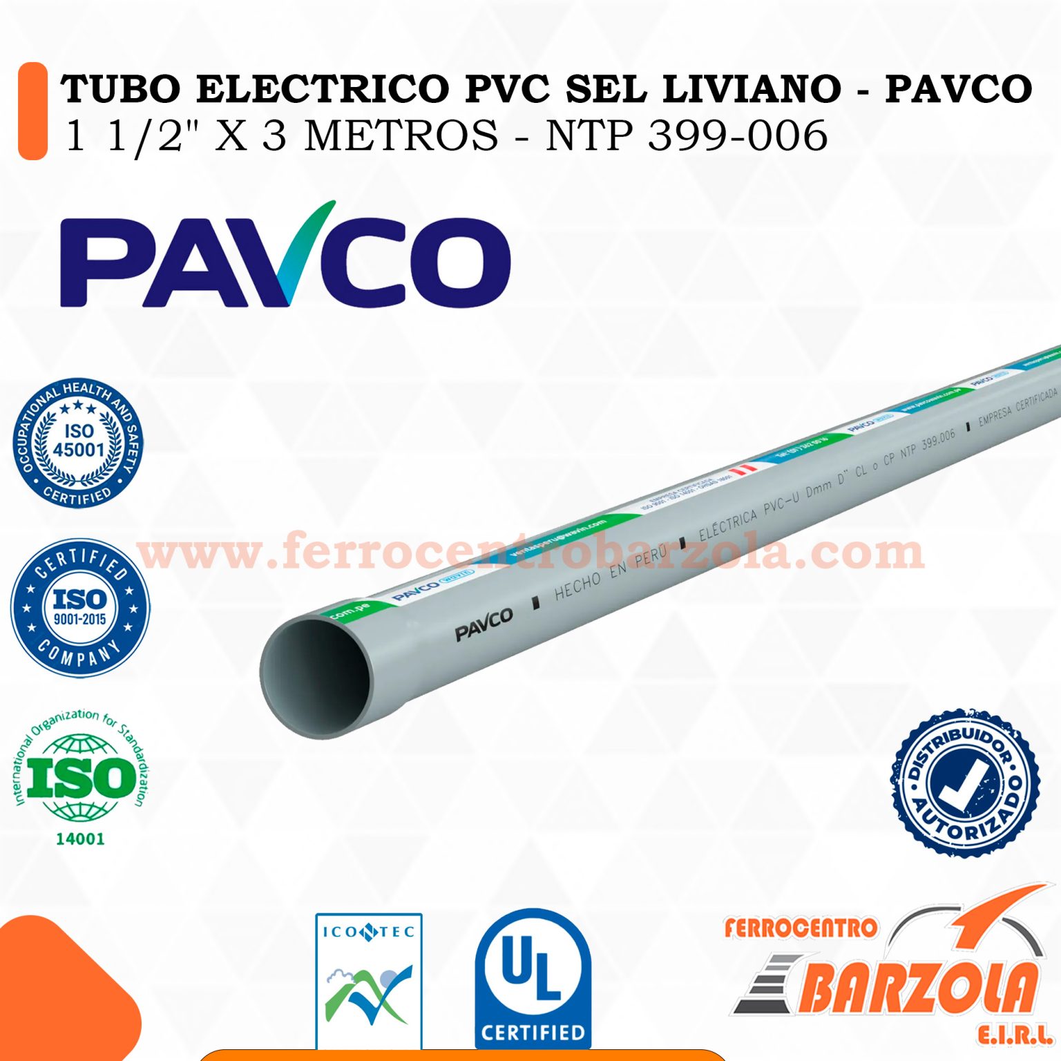 Tubo Eléctrico PVC SEL Liviano 1 1/2" x 3 m - NTP 399.006 - PAVCO ...