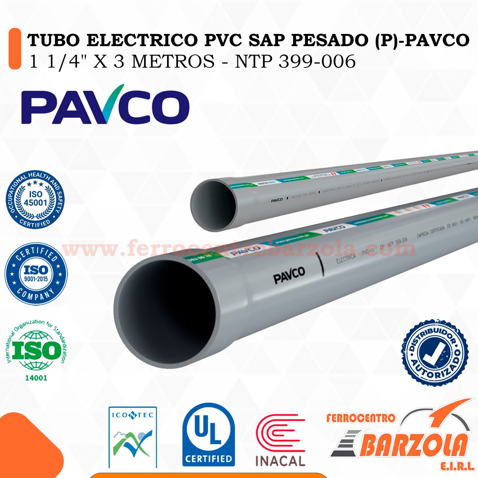 Tubo Eléctrico PVC SAP Pesado 1 1/4" x 3 m - NTP 399.006 - PAVCO ...