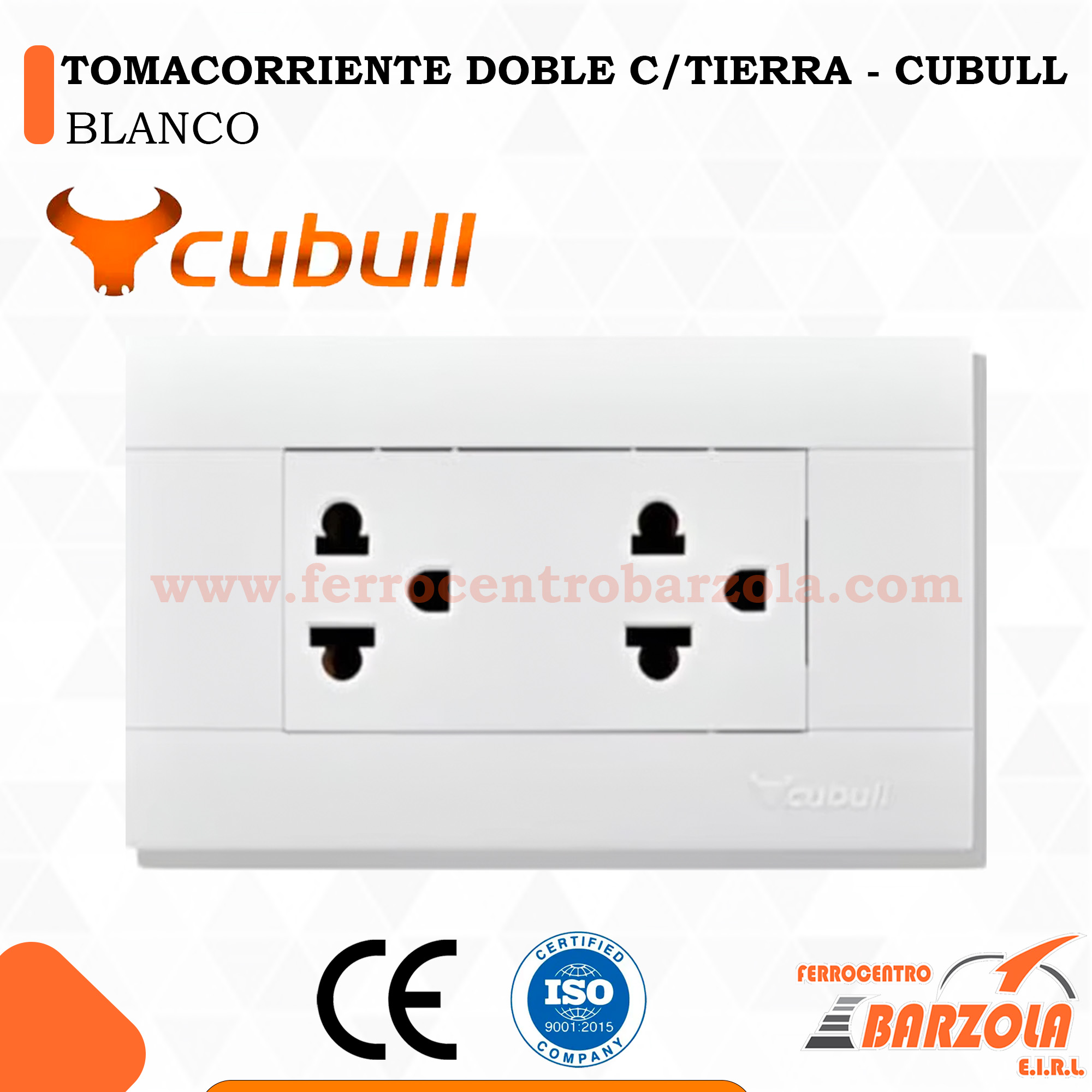 Tomacorriente Doble con Tierra Blanco- CUBULL - Ferreteria