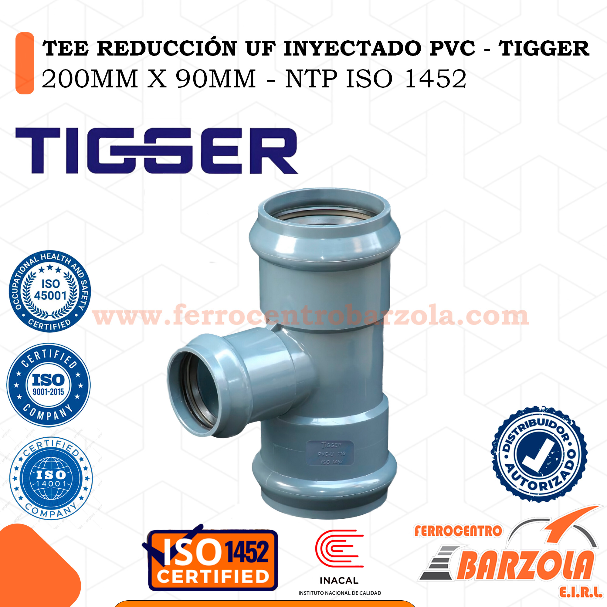 Tee Reducción UF Inyectado PVC 200mm X 90mm - TIGGER - Ferreteria