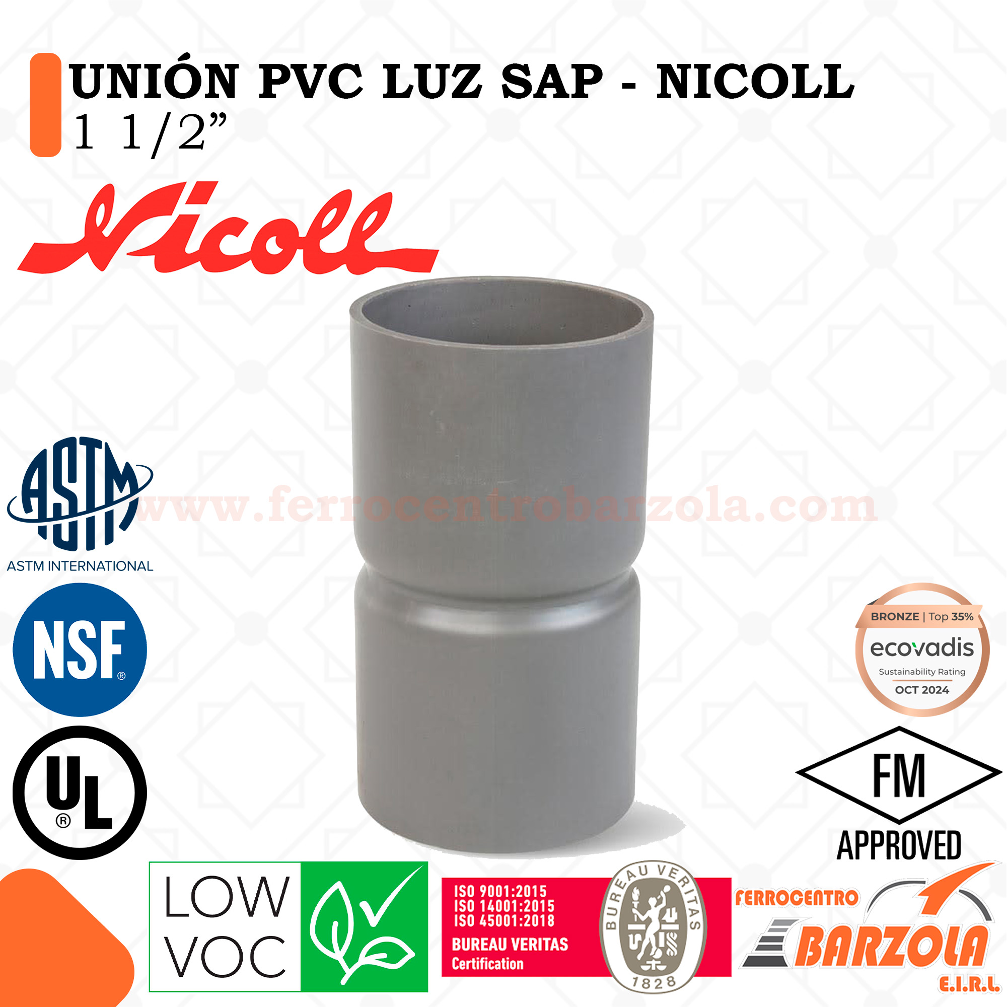 Unión PVC LUZ SAP 1 1/2" - NICOLL - Ferreteria