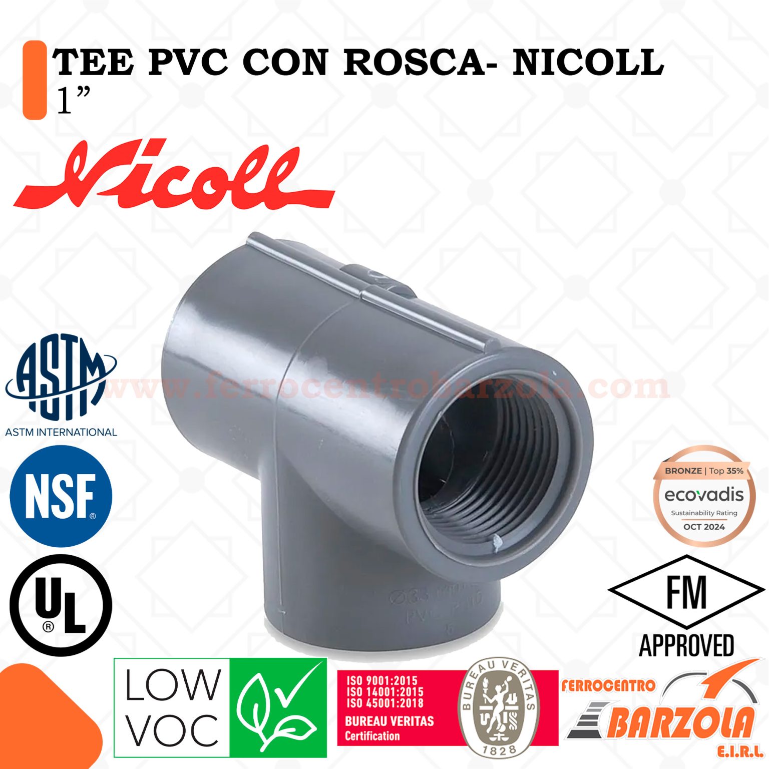 TEE PVC Con Rosca 1" - NICOLL - Ferreteria