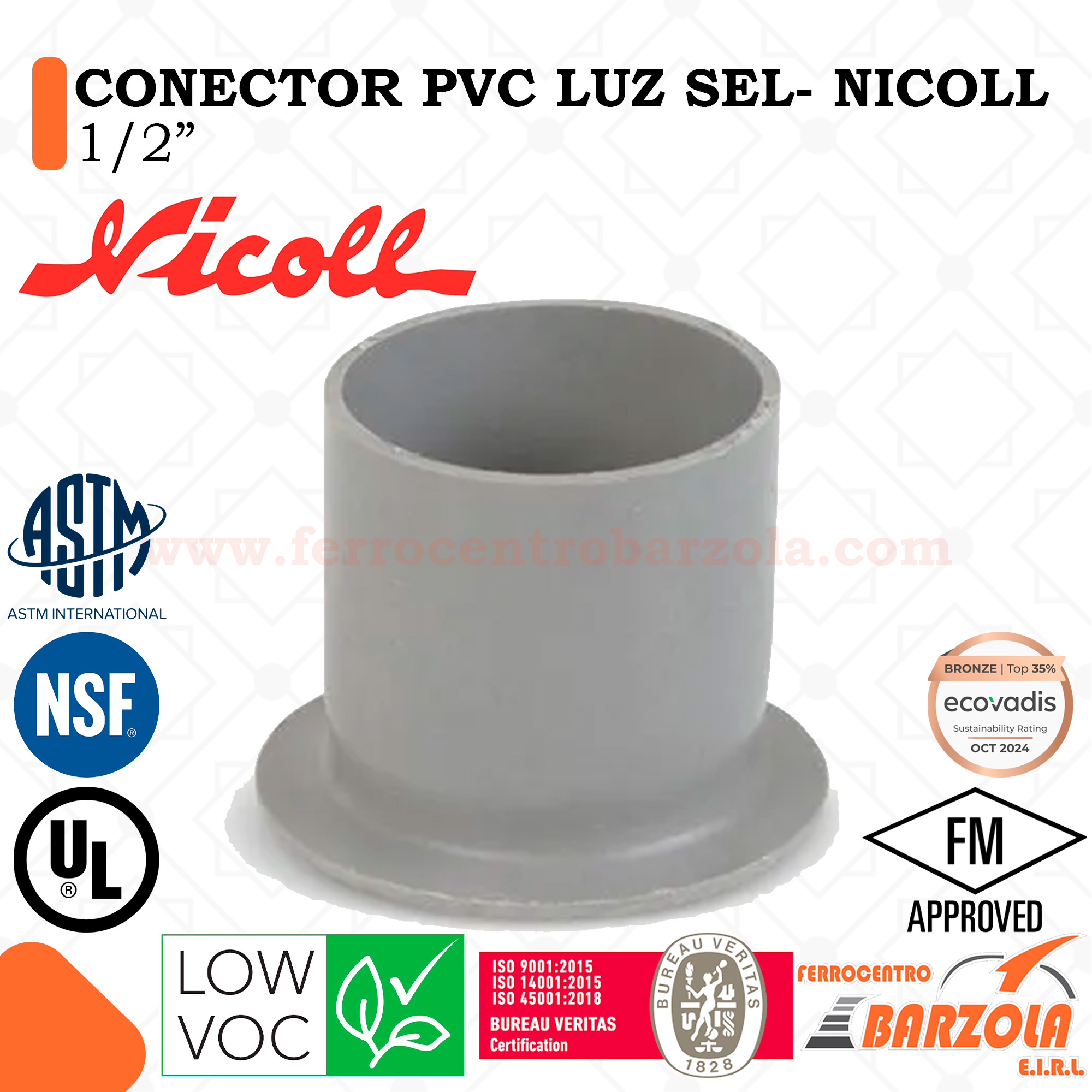 Conector PVC Luz SEL 1/2" - NICOLL - Ferreteria