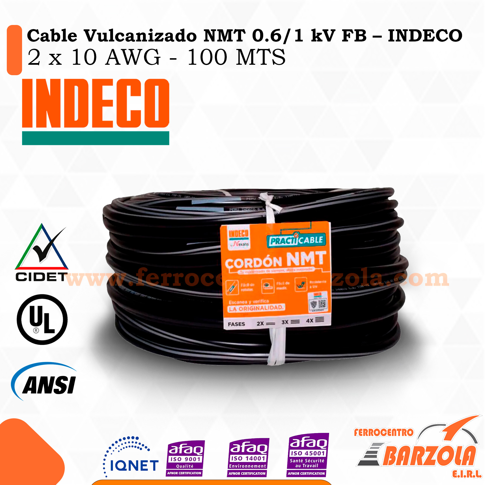 Cable Vulcanizado NLT-PC 0.3/0.5 kV FB 2X10 AWG- INDECO - Ferreteria