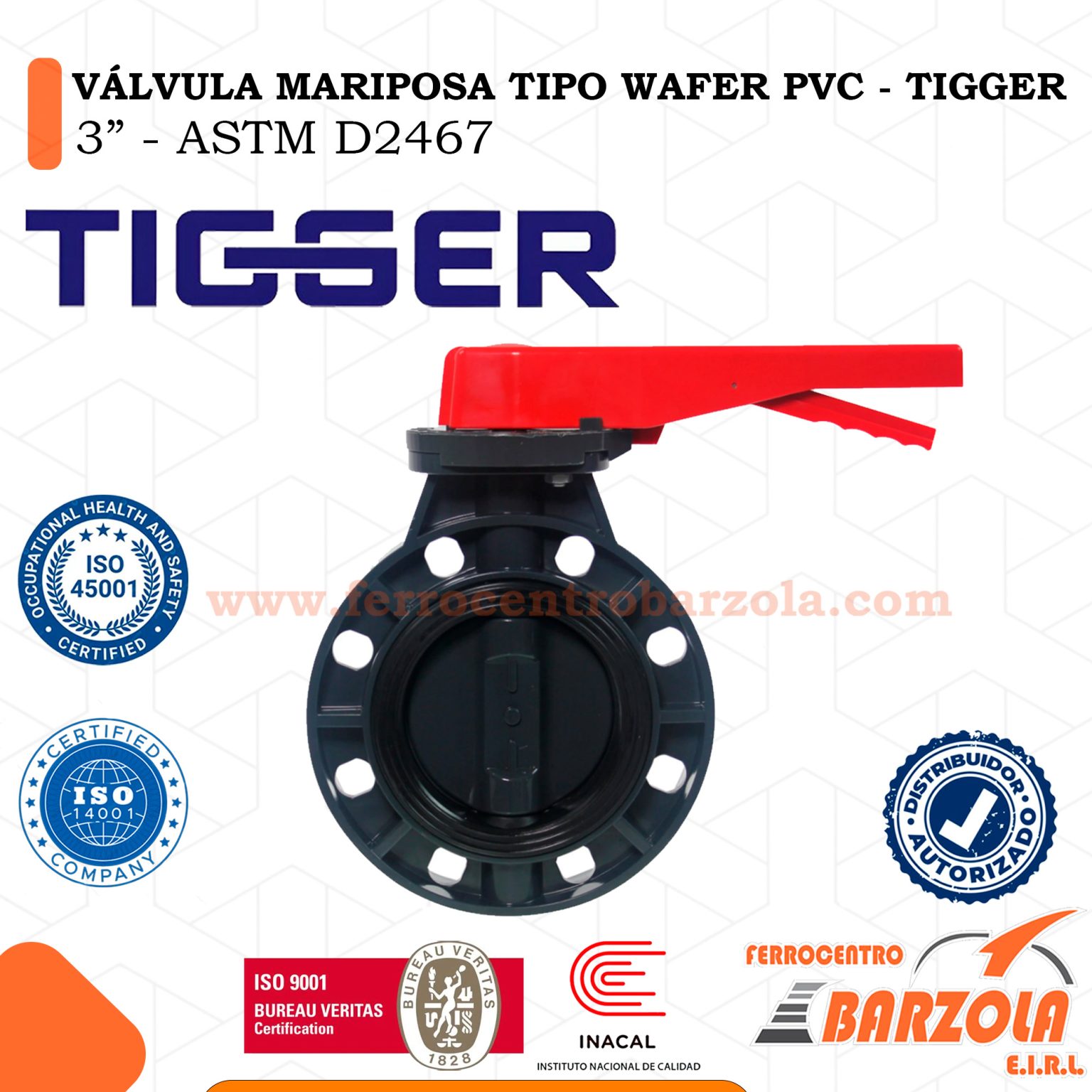 Válvula Mariposa Tipo Wafer PVC 3" - TIGGER - Ferreteria
